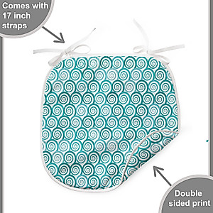 Ambesonne Retro Chair Pad, Abstract Flat Design Sea Waves Repeating Pattern on White Background, Water Resistant Pillow with Ties for Dining Room Kitchen Seats, 15" x 15", Teal Turquoise and White