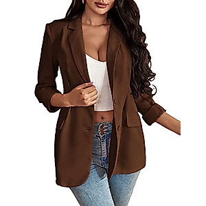 Floerns Women's Solid Notched Lapel Long Sleeve Single Breasted Blazer Jacket Chocolate Brown M