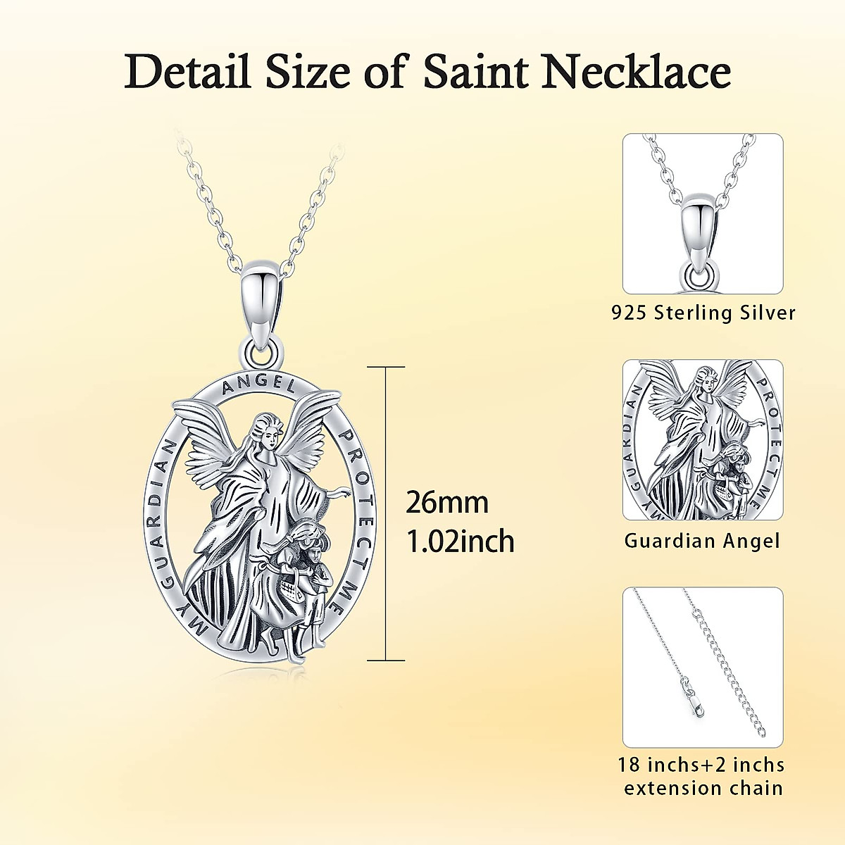 Brisskaari Guardian Angel Necklace 925 Sterling Silver Guardian Angel Medal Guardian Angel Protect Me Pendant Angel Necklace Protection Catholic Jewelry for Women Men