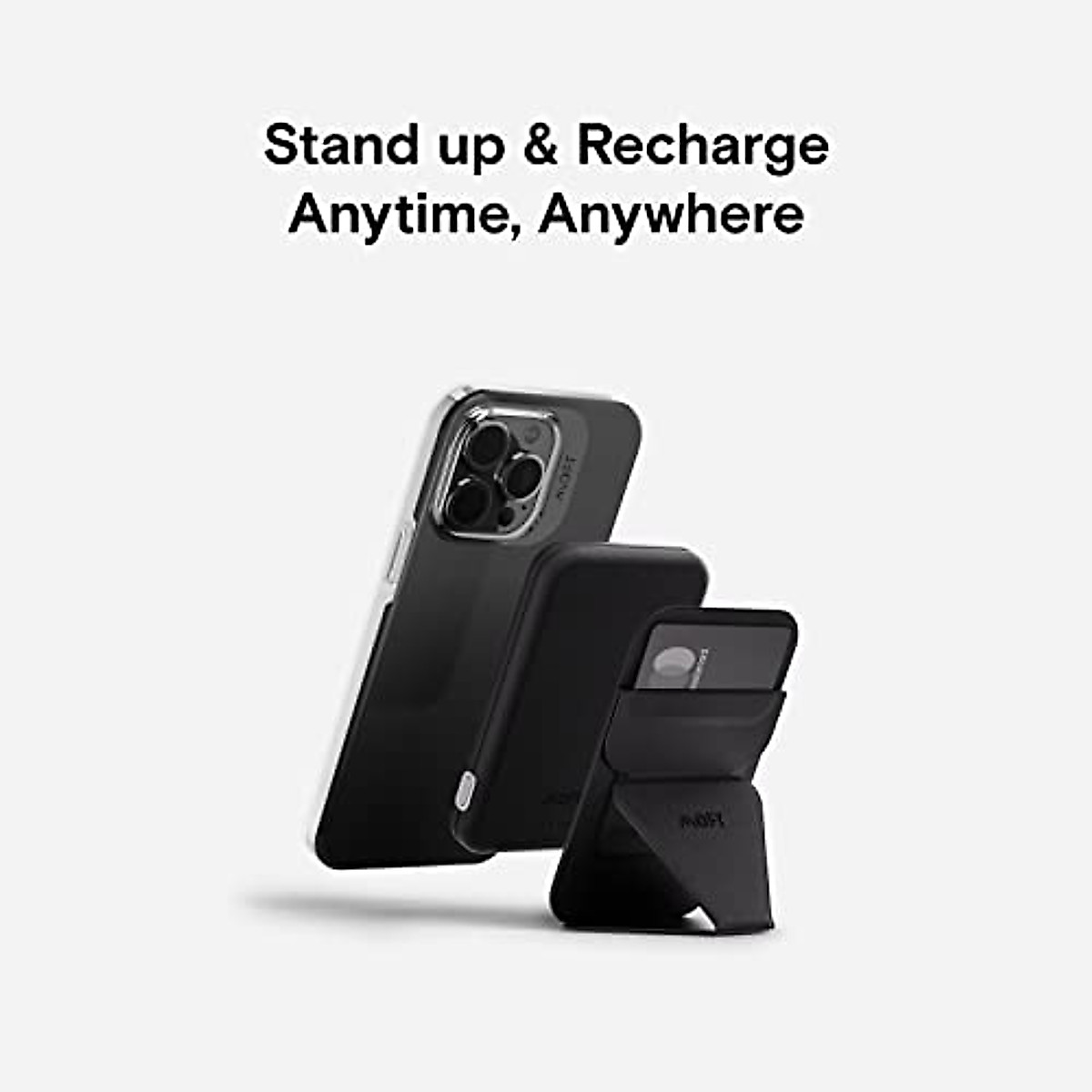 MOFT Modular Magnetic Phone Stand Power Bank Set, Foldable Stand and Portable Wireless Charger with Magnetic USB-C Cable for iPhone 14/13/12 Series,Black