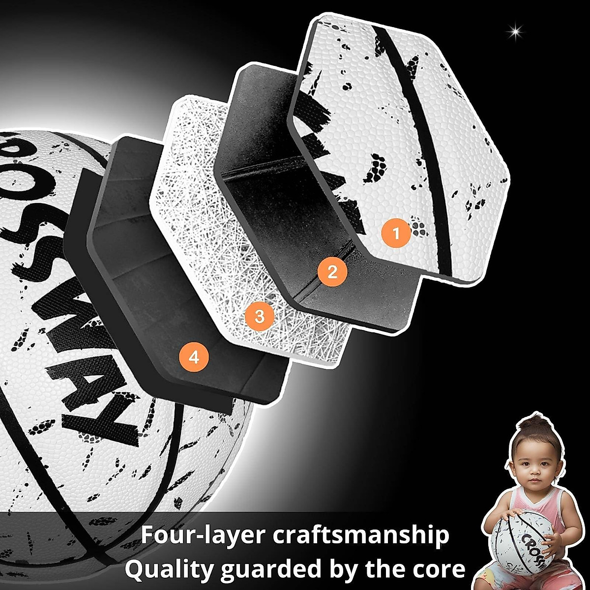 MAIBOLE Crossway Moisture-Wicking Leather Basketball Indoor Outdoor Basketball Training Basketball Competition Basketballs White Basketball Size 6 Basketball 28.5”Women's Basketball