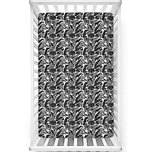 Exotic Themed Fitted Crib Sheet,Standard Crib Mattress Fitted Sheet Toddler Bed Mattress Sheets - Baby Crib Sheets for Girl or Boy,28“ x52“,Charcoal Grey White
