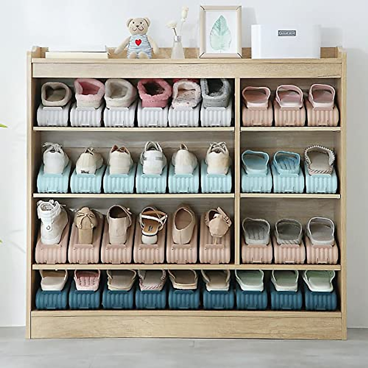 ZANBANG Shoe Slots Organizer,10 Pack Detachable and Adjustable Shoe Stacker for Closet Organization ZML-288 (Grey White)