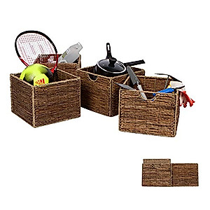 Trademark Innovations 12.7" Foldable Seagrass and Banana Leaf Storage Basket with Iron Wire Frame (Set of 4)