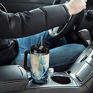 Flradish 40oz Tumbler with Handle, Shark Stainless Steel Tumbler with Lid and Straws Double Wall Vacuum Insulated Leakproof Coffee Travel Mug