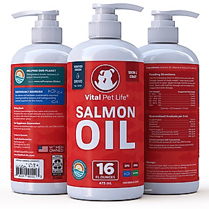 Salmon Oil for Dogs & Cats - Healthy Skin & Coat, Fish Oil, Omega 3 EPA DHA, Liquid Food Supplement for Pets, Supports Joint & Bone Health, Natural Allergy & Inflammation Defense, 16 oz