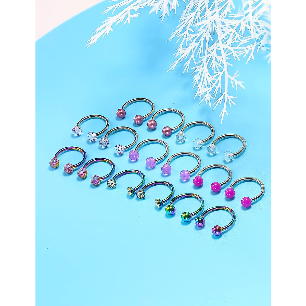 Cisyozi 14G Nipple Piercing Jewelry Nipple Rings for Women Stainless Surgical Steel Horseshoes Nipple Rings Cartilage Lobe Gauges Earring Hoop Set Nipplering Piercing Jewelry Men 14mm (9/16") Purple