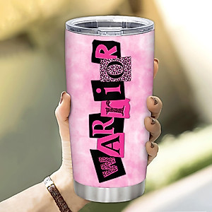 Hyturtle Personalized Breast Cancer Awareness Gifts For Women - Custom Name Stainless Steel Tumbler Coffee 20 oz With Lid - Warrior Breast Cancer Gifts For Friend, Mom On Awareness Month, Christmas