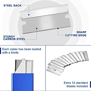 WORKPRO 12-Pack Box Cutter Retractable - Utility Knife with Single Edge Razor Blade - Razor Knife Box Opener Cardboard Cutter with Metal Sheathes- Extra 12-Pack Razor Blades for Replacement - Blue