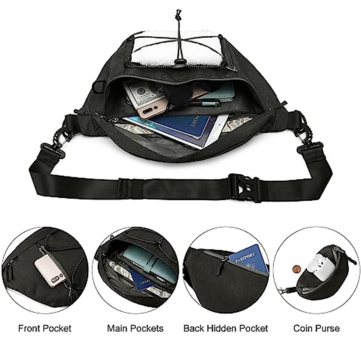 G4Free Sling Bag RFID Blocking Large Sling Backpack for Men Women Crossbody Chest Bag for Sports Hiking Traveling(Black)
