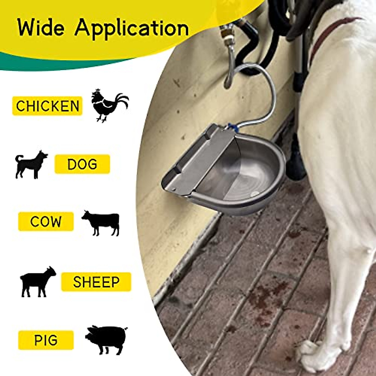 Upgraded Stainless Steel Automatic Livestock Waterer Bowl with Float Valve and Extra Drain Plug, Farm Grade Stock Water Trough for Horse,Goat, Dog,Pig Water(Comes with 2 Drain Plugs)
