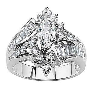 SANWOOD Rings, Women Girl Wedding Cute Ring Marquise Cut Cubic Zirconia Engagement Anniversary Finger Cute Ring Jewelry - Silver US 7