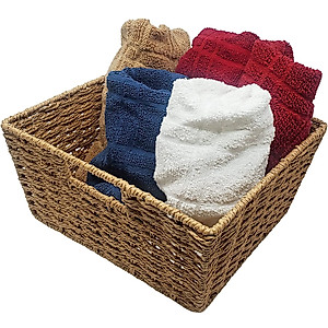 Kovot Woven Wicker Storage Baskets with Built-in Carry Handles - 9.75" L x 8.5" W x 4.5" H (2-Pack)
