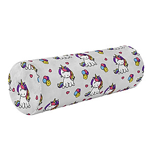 Vnurnrn Unicorns Neck Support Pillow Round Neck Roll Bolster Cylinder Pillow Cervical Pillows Body Pillow for Leg Knee Back Head Support for Work Women Men Traveling Headrest