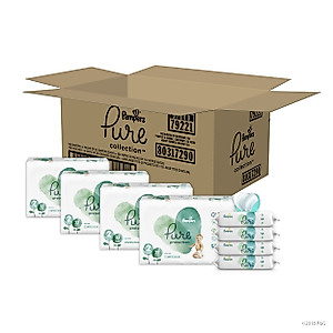 Pampers Pure Disposable Baby Diapers, Hypoallergenic and Fragrance Free Protection Size 2, 128 Ct. with Aqua Pure 4X Pop-Top Sensitive Water Baby Wipes, 224 Ct.
