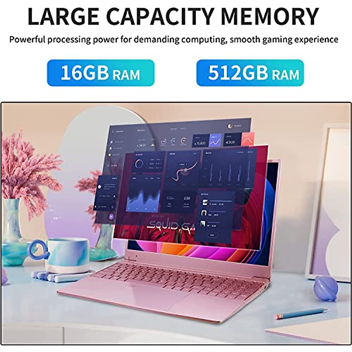 Svikou 15.6 inch IPS FHD Large Screen high Performance Laptop high Speed CPU celeron J4125(4core)/DDR4 16G +512GB SSD Luminous Keyboard/HDMI/High Capacity Battery Win 11 Notebook Laptop (SSD:512GB)