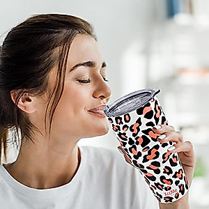 XccMe Stainless Steel Iced Coffee Sleeve,30oz Stainless Steel Insulated Tumbler with Lid,Double Wall Cup Sleeves for Cold Drinks Reusable,for Most Starbucks,Dunkin Donuts,McDonalds (Leopard)