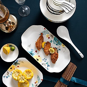 SILINE 29 PCS Dinnerware sets for 6,China Plates Bowls Sushi Dishes,Chopsticks and Spoons,Painted White Porcelain Tableware Set