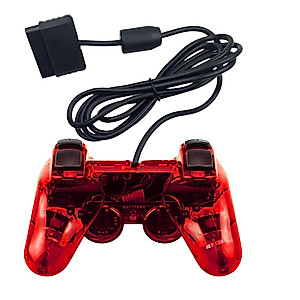 Funcilit Roll over image to zoom in Wired Controller for PS2, Double Shock Vibration Twin Shock Wired Gamepad for Sony Playstation 2,Red,2025