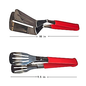 2pcs 304 Stainless Steel Kitchen Cooking Tongs Clip, Multifunctional Spatula Pliers for Steak Fish Bread Hamburger BBQ Frying Pancake Egg Pies Pizza,not Hot with Rubber Handle