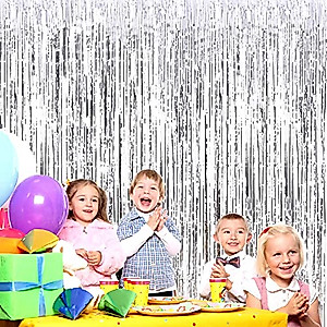 4 Pack Silver Foil Fringe Curtain Backdrop, 3.28Ft x 8.2Ft Metallic Tinsel Foil Fringe Streamer Curtains for Photo Booth Props, Birthday, Wedding, New Year’s, Christmas Decoration Party Supplies