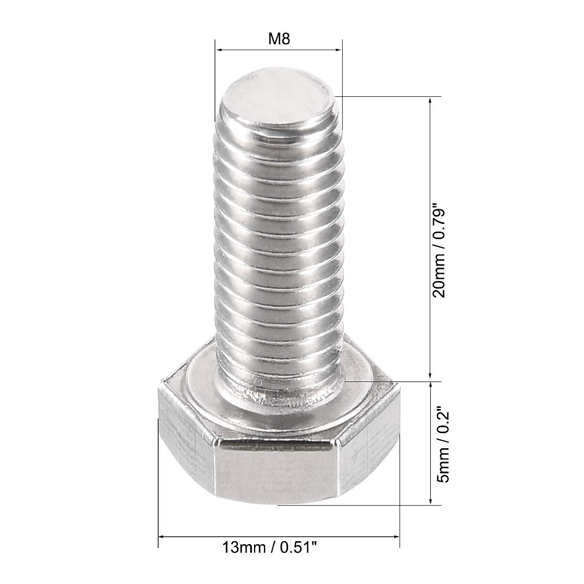 uxcell M8x20mm Hex Bolts 304 Stainless Steel Hexagon Left Hand Screw Bolt 2pcs
