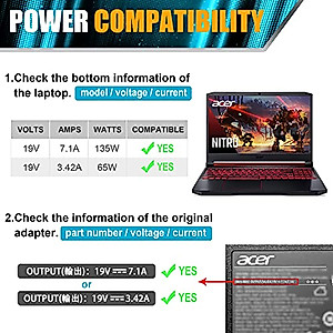 135W Laptop Charger for Acer Nitro 5 AN515-51 AN515-41 AN515-53 AN515-54 AN515-55 AN515-54 AN517-51 AN517-52 AN715-51 A715-52 S40-51 S40-52 ConceptD Series Adapter Power Supply Cord