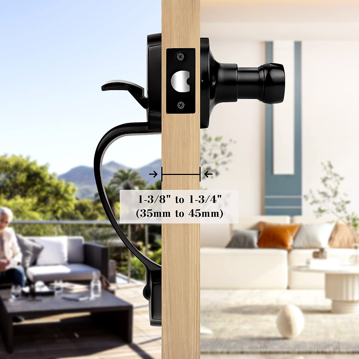 Tinewa Single Cylinder Exterior Handleset, Keyless Front Door Handle with Lever Inside, Low Profile Front Lock Handleset with Halifax Black Finish, Reversible for Right & Left Sided