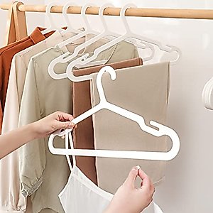 Yishyfier Plastic Clothes Hangers 16.5 Inches,Durable & Space Saving Coat Hanger Laundry/Daily Use,4mm Heavy Duty White Hangers for Coats,Jackets,T-Shirt,Pants & Dress(40Pack