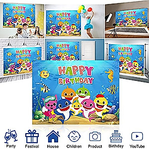 5X3 FT Shark Birthday Party Backdrop for Kids, Cartoon Birthday Party Photo Background for Baby Shower Party Decoration Boys Girls Birthday Photography Backdrop (5X3 FT-A)