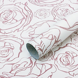 Safiyya Pink Floral Wallpaper Peel and Stick Wallpaper Pink and White Contact Paper Rose Removable Wallpaper Peel and Stick Wallpaper Boho Wallpaper for Bedroom 118'' × 17.3''