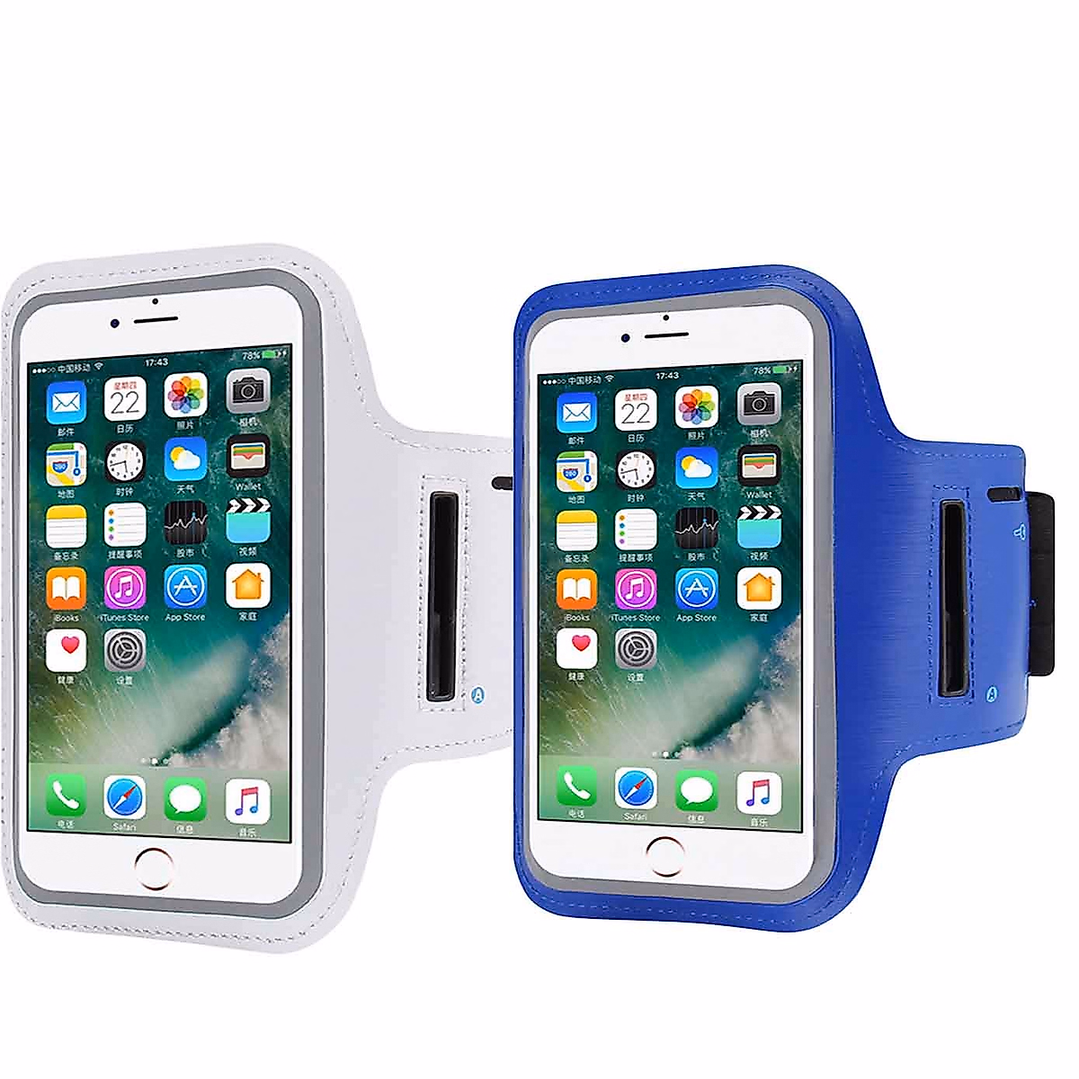 2 Pack Armband Sweatproof Running Armbag Gym Fitness Workout Cell Phone Case Key Holder Compatible with iPhone X Xs,8 7 6 6S,SE,5S,5C,5,4S,4,GalaxyS9,S8,S7,S6,Phone Diagonal 4.0"~5.2"-Silver+darkblue