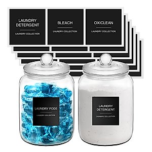 TIPGO Glass Jars for Laundry Room Organization and Storage, 0.5 Gallon Glass Containers with lids, Laundry Pods and Detergent Container (Set of 2, Black Labels)