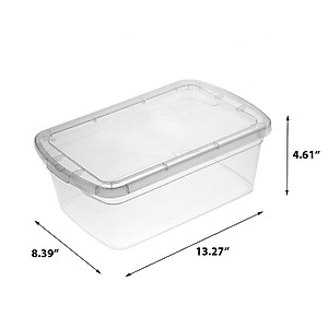 Prodeplast 6.4 Qt (1.6 Gal) Plastic Storage Container Bins with Secure Lid | Durable and Nestable Organizing Totes | Clear Color | 12 Pack