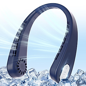 Prubensic Portable Neck Fan, Hands Free Bladeless Fan, 4000mAh 4-16H Battery, Fast 360 Cooling, No Hair Twisting, Ultra Quiet, Travel Essentials, Suitable Home Office Sports, Gifts for Women Men-Blue