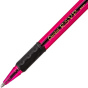 Pentel R.S.V.P. Razzle-Dazzle Ballpoint Pen, Medium Line, Pink Barrel, Black Ink, Box of 12 (BK91RDP-A)