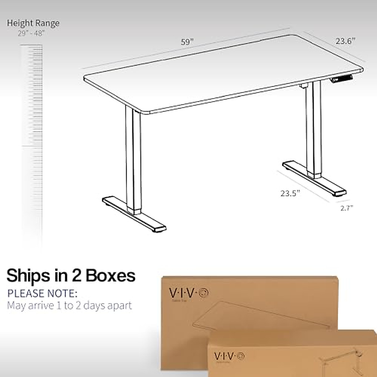 VIVO Electric Height Adjustable 60 x 24 inch Memory Stand Up Desk, Light Wood Solid One-Piece Table Top, White Frame, Standing Workstation with Preset Controller, 1B Series, DESK-KIT-1W6C