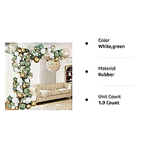 OKAKA 150pcs Olive Green Balloon Garland Arch Kit, Gold Confetti Balloons Sage Green Balloon and Gold Metallic Chrome Latex Balloons Set Wedding Birthday Balloons Baby Shower Decorations (Sage Green)