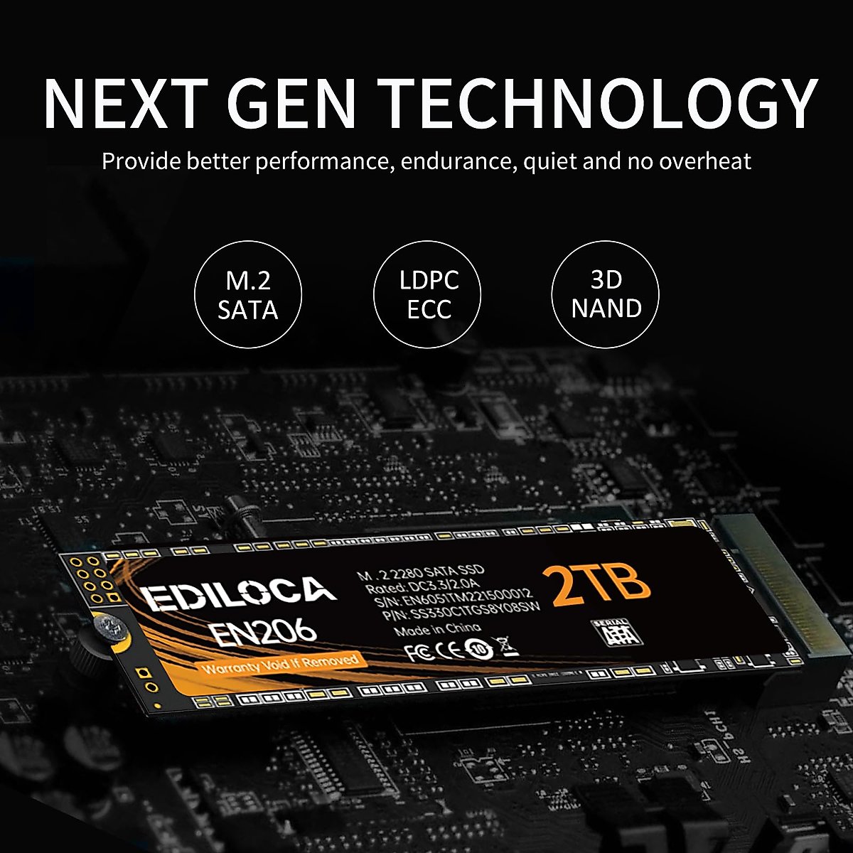 Ediloca EN206 2TB SSD M.2 SATA 3D NAND TLC, M.2 2280 SATA III 6Gb/s SSD Internal Hard Drive, Read/Write Speed up to 550/480 MB/s, Compatible with Ultrabooks, Tablet Computers and Mini PCs