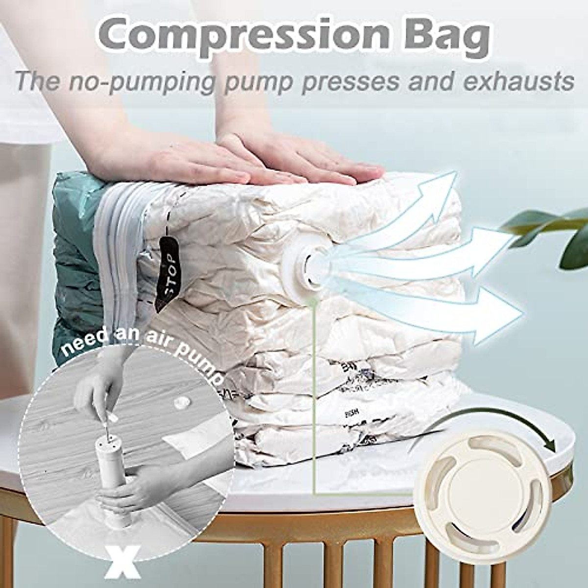 Vacuum Storage Bags No Pump Needed, Vacuum Seal Blanket Storage, Reusable Travel Space Compression Bags for Clothes Pillows Comforters Packing (3 Pack (1 S, 1 M, 1 L))