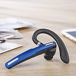 Bluetooth Headset, Wireless Bluetooth Earpiece V5.0 Hi-Fi Stereo Lightweight Headphones Hands-free Earphones with Noise Cancellation Microphone for Cellphones, Business Office/ Work Out/Trucker (Blue)