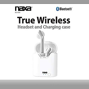 Naxa Electronics True Wireless Earphones with Charging Battery Case, White