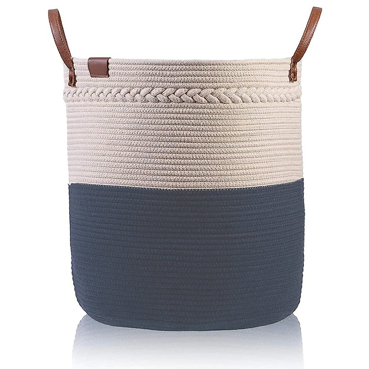 CML Colton Michael Living Premium Cotton Rope Basket Laundry, Toys, Blankets, Clothes, Hamper,Cream and Grey,20inh x 15inw