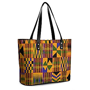 African Kente Cloth Ethnic Art Pattern Women Tote Bag Top Handle Handbags Satchel Shoulder Bag Funny Printed