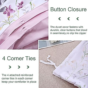 URBONUR Floral Duvet Cover Set King Size 3-Pieces Egyptian Cotton Percale Sateen Bedding Set Garden Shabby Flowers Comforter Cover, Soft Breathable Durable Duvet Covers with Button Closure