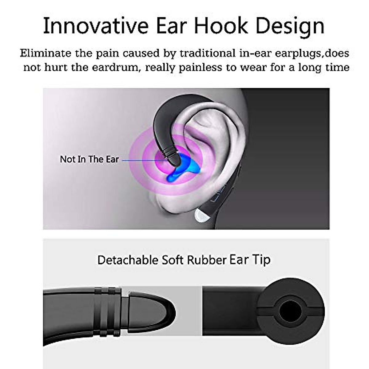 Ear Hook Wireless Bluetooth Headphone,LISN Painless Wearing Bluetooth Earpiece with Mic,Lightweight Non Ear Plug Single Ear Bluetooth Headset for Cell Phone 8-10 Hrs Playtime(Black)
