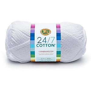 Lion Brand Yarn - 24/7 Cotton - 6 Skeins with Needle Gauge - Christmas Holiday #1 (Grass, Red, & White)