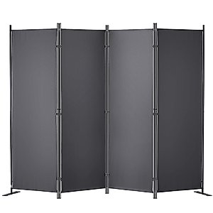 VEVOR Room Divider, 5.6 ft Room Dividers and Folding Privacy Screens (4-Panel), Fabric Partition Room Dividers for Office, Bedroom, Dining Room, Study, Freestanding, Dark Grey