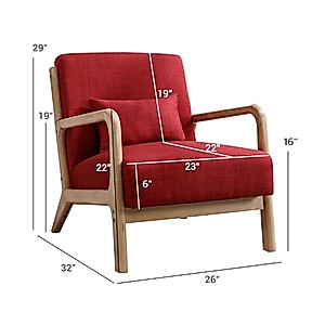 ANJHOME Mid Century Modern Accent Chair, Comfy Fabric Reading Chair with Solid Wood Frame, Easy Assembly Armchair for Living Room