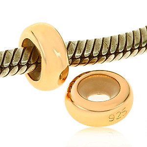 2 PCS Rondelle Spacer Charm 925 Sterling Silver Clip Stopper Charm Lock Stpper Charm for Pandora Charms Bracelet (A, Gold)